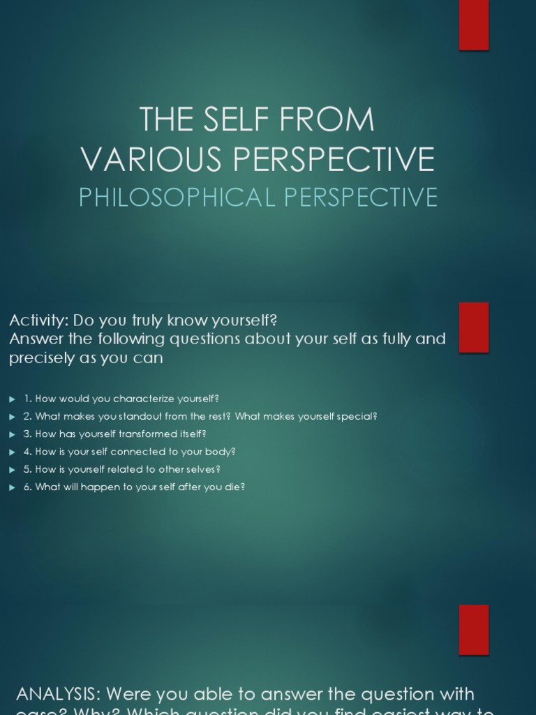 The Self From Various Perspective | PDF | Philosophy Of Self ...