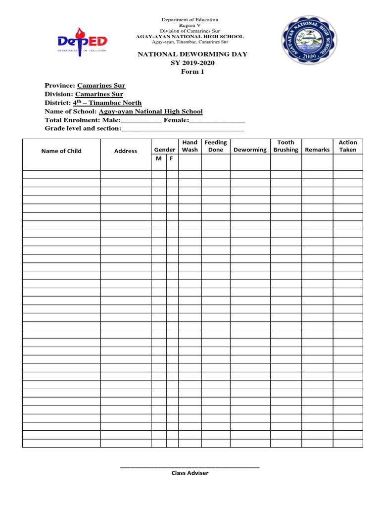 Form 1 Deworming | PDF