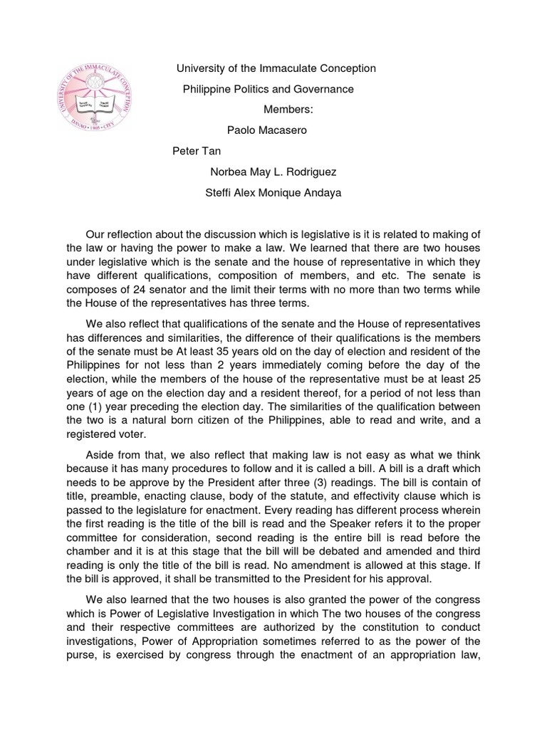 Reflection - POLGOV (Legislative) | PDF | Bill (Law) | United States ...