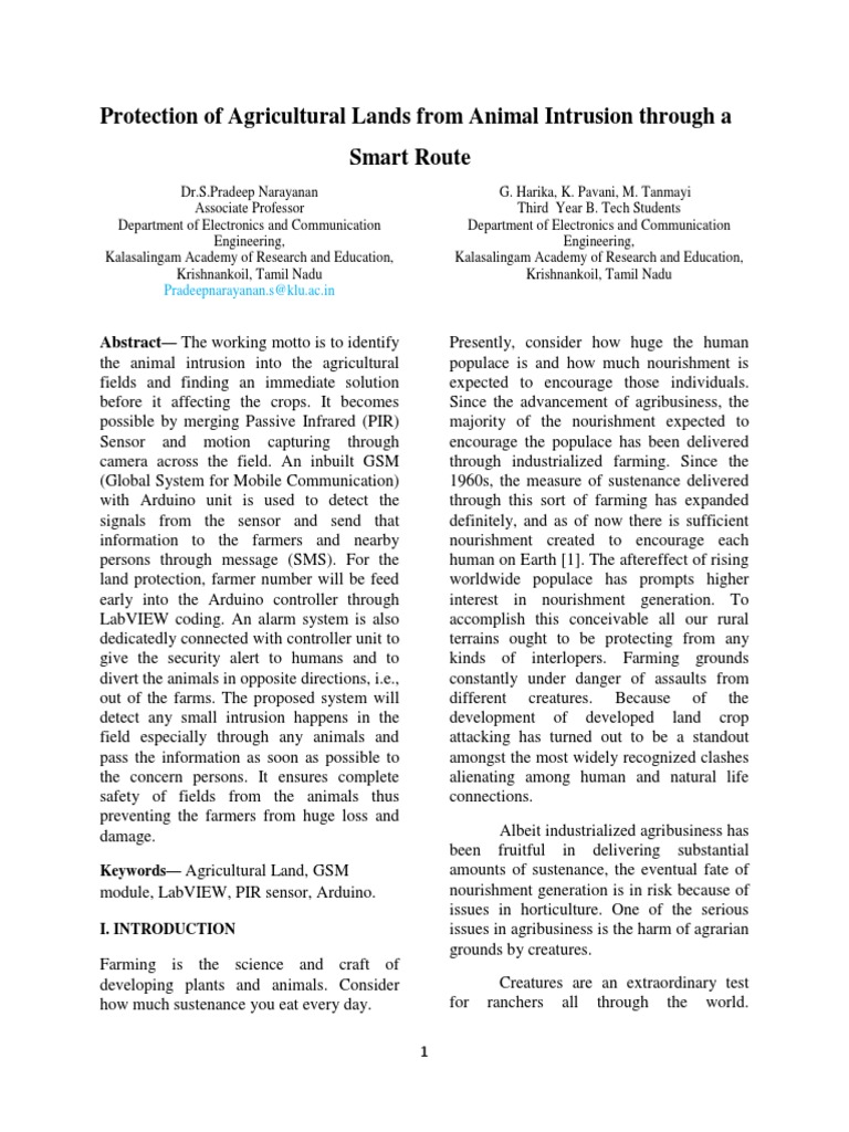 Protection of Agricultural Lands From Animal Intrusion Through A Smart ...