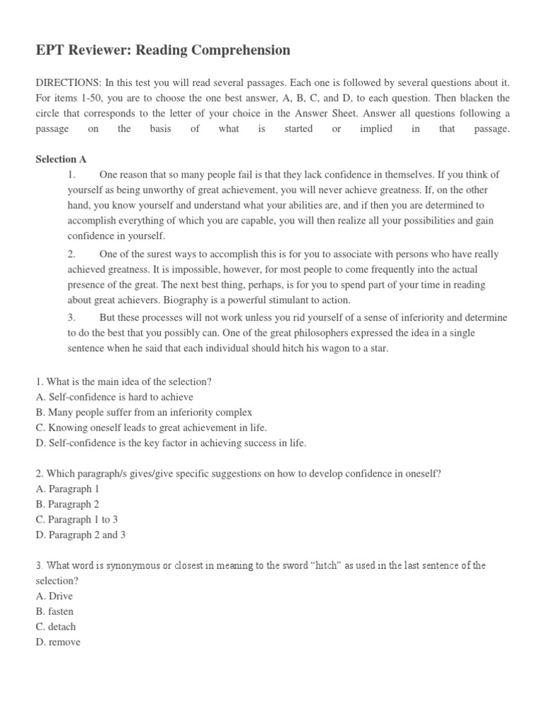 EPT Reviewer - Reading Comprehension | PDF | Reading Comprehension ...
