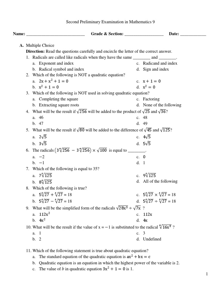 Name: - Grade & Section: - Date: - A. Multiple Choice Direction: Read ...