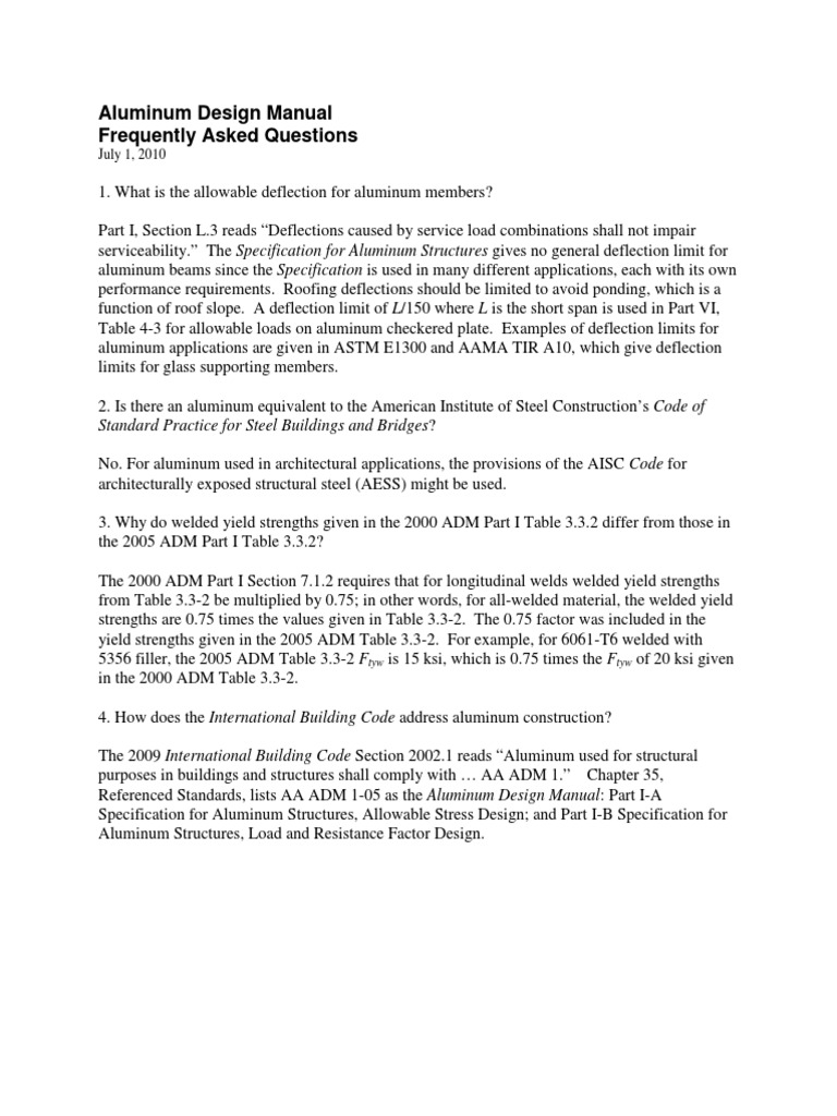 Aluminum Design Manual FAQs | PDF