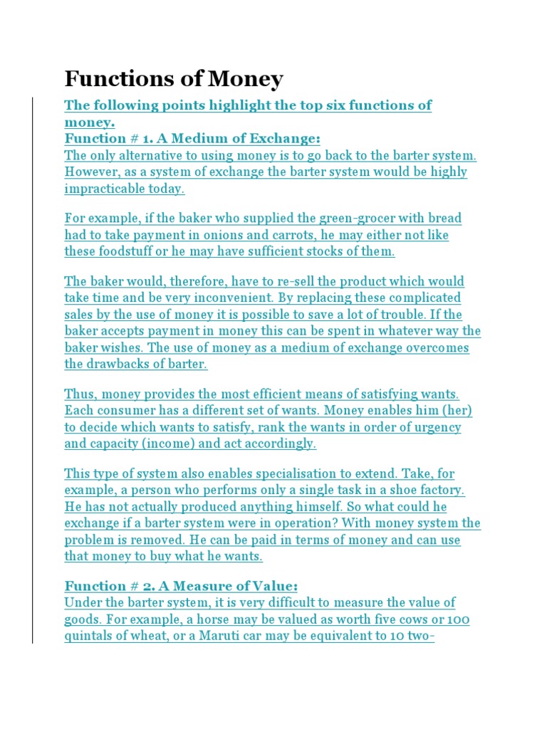 Functions of Money | PDF | Money Supply | Money
