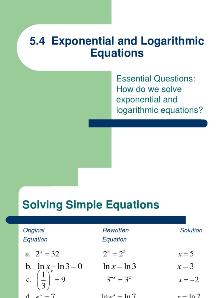 5.4 Exponential and Logarithmic Equations | PDF | Logarithm ...
