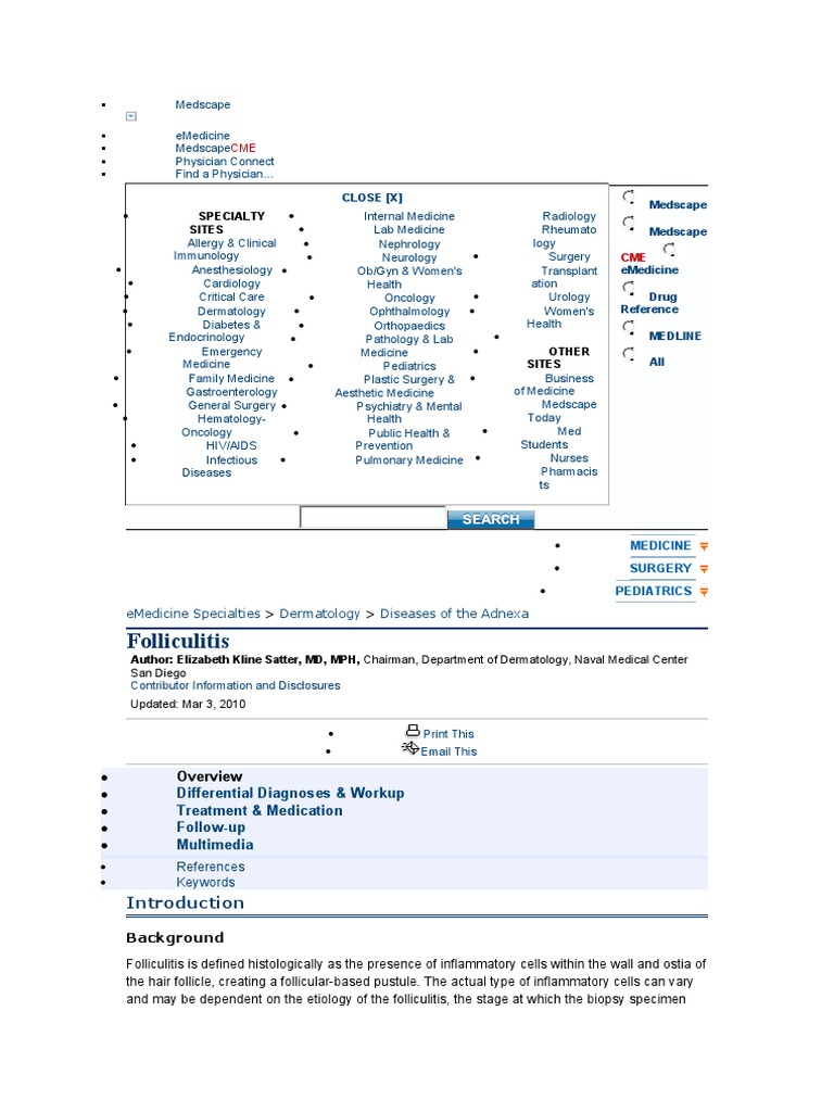 Folliculitis Emedicine Dermatology | PDF | Medicine | Clinical Medicine