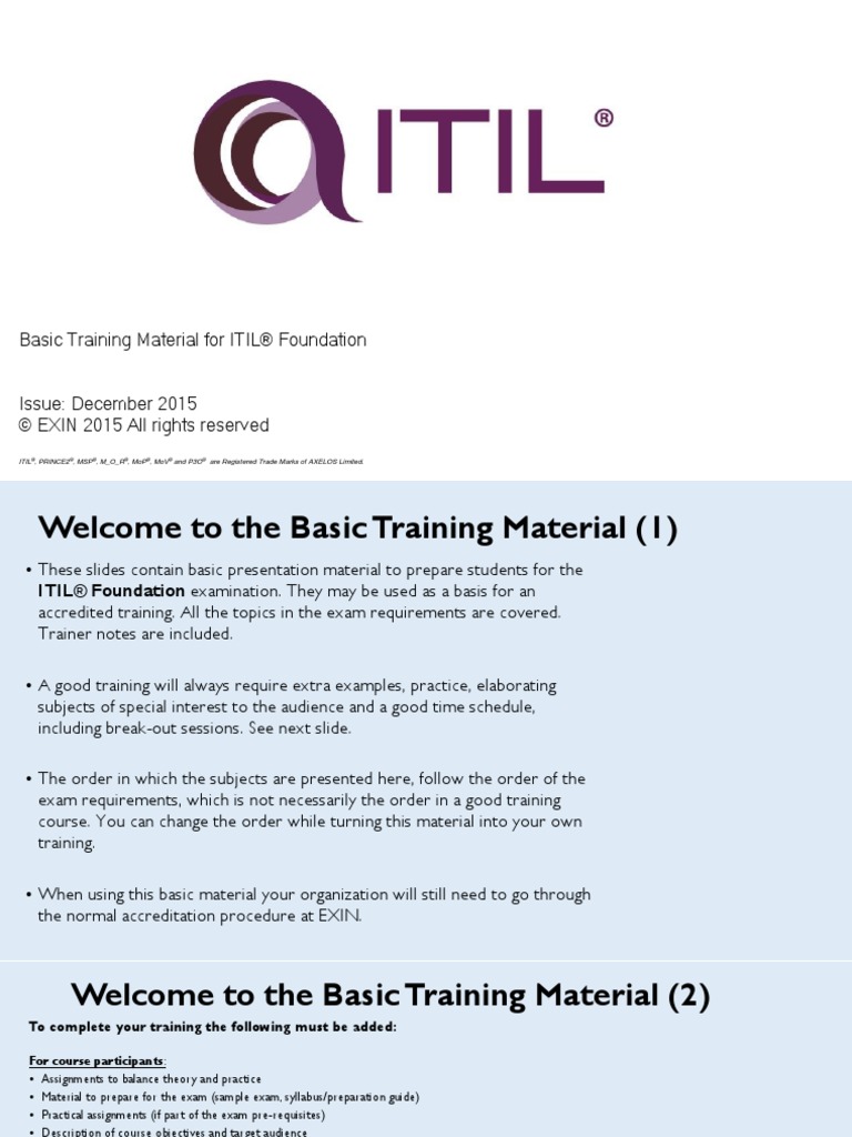 EXIN Basic Training Material ITIL | PDF | Itil | Strategic Management