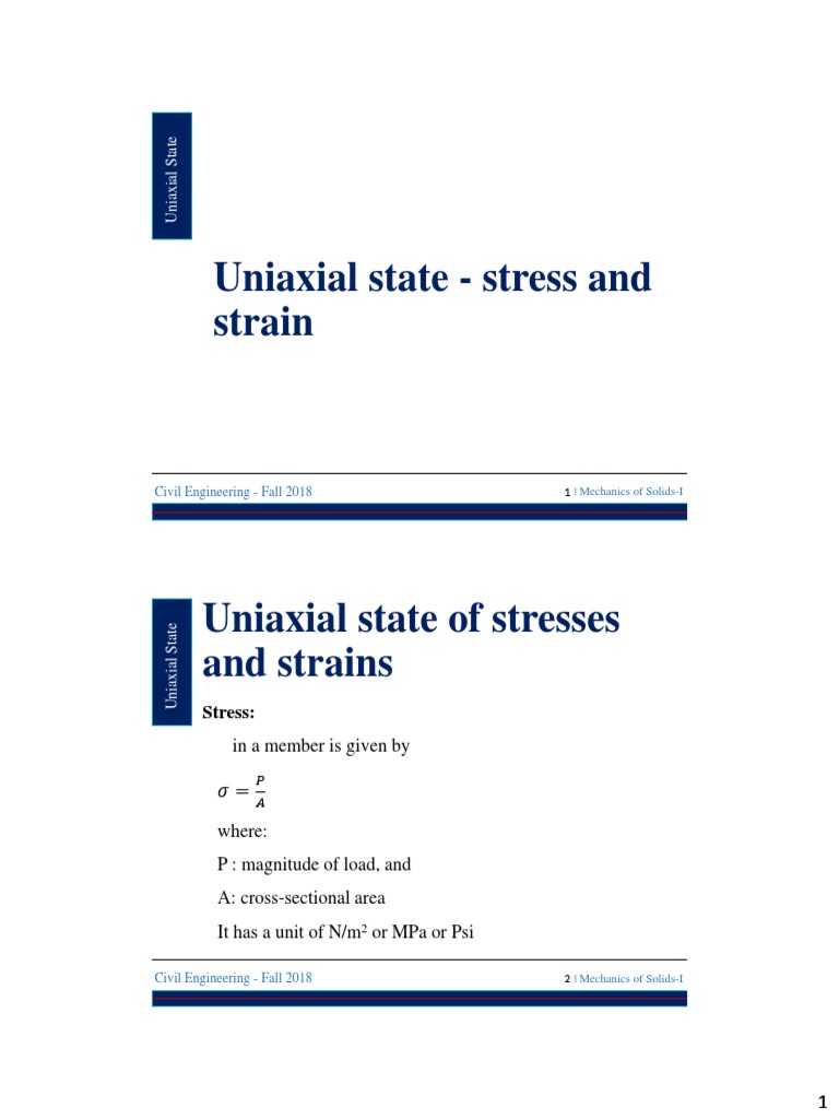 Uniaxial State - Stress and Strain | PDF | Tension (Physics) | Stress ...