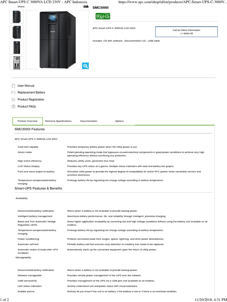 APC Smart-UPS C 3000VA LCD 230V - APC Indonesia PDF | PDF | Reliability ...