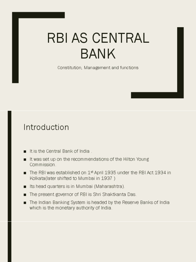 RBI As Central Bank | PDF | Reserve Bank Of India | Open Market Operation