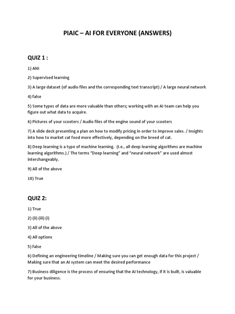 AI For Everyone Quiz Answers | PDF | Artificial Intelligence ...