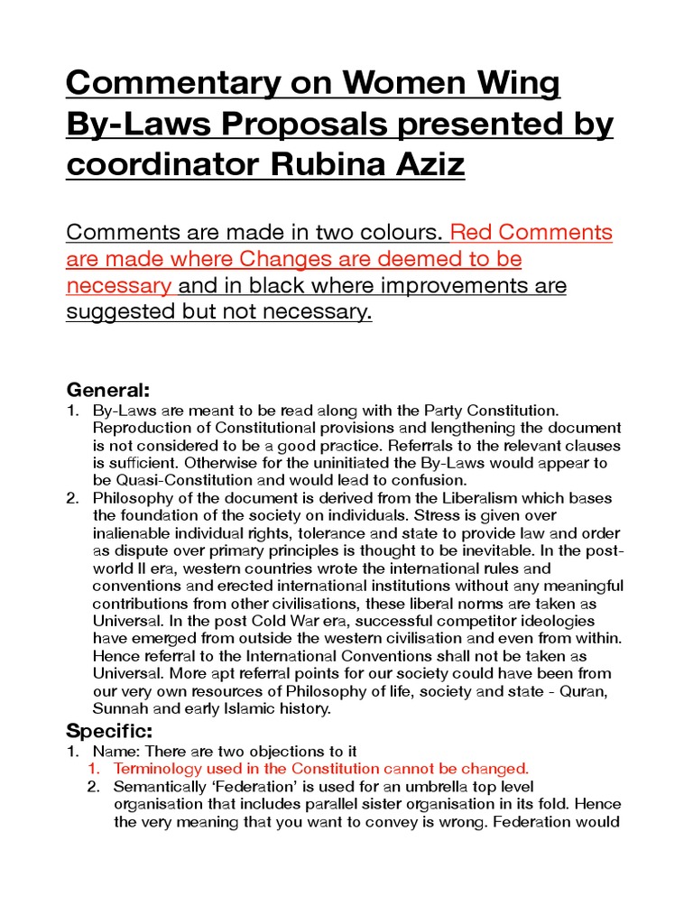 Women Wing By-Laws Commentary and Proposals | PDF | Liberalism | United ...