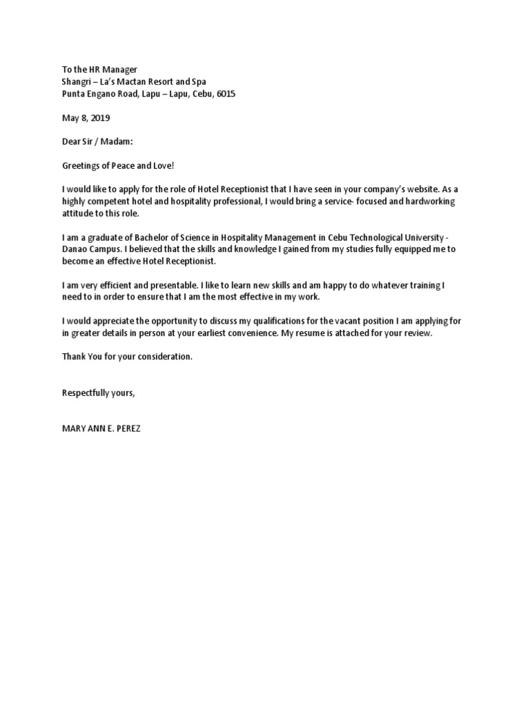 Application Letter BSHM | PDF | Career & Growth