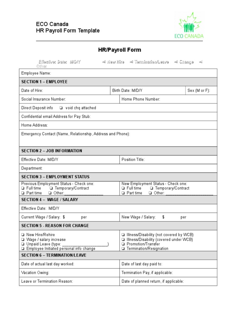 HR Payroll Form Template Free Doc Download | PDF | Payroll | Employment