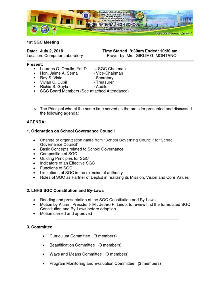 1st SGC Meeting- Minutes SY 2018-2019
