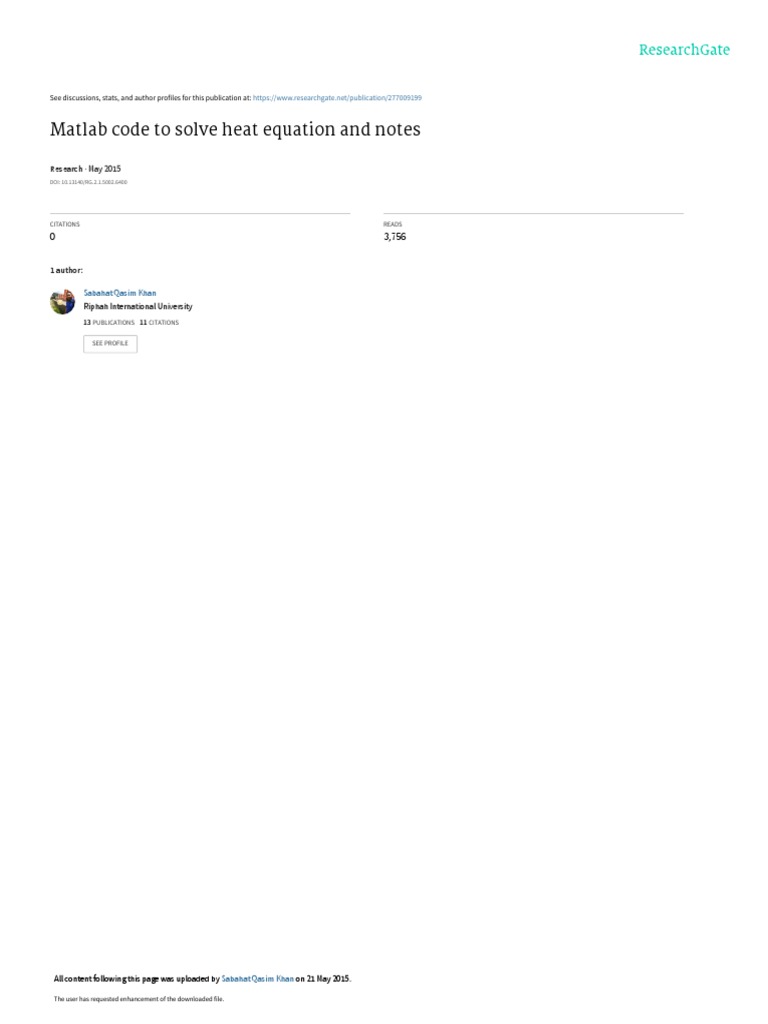 Heat Equation Matlab Code | PDF | Differential Equations | Applied ...