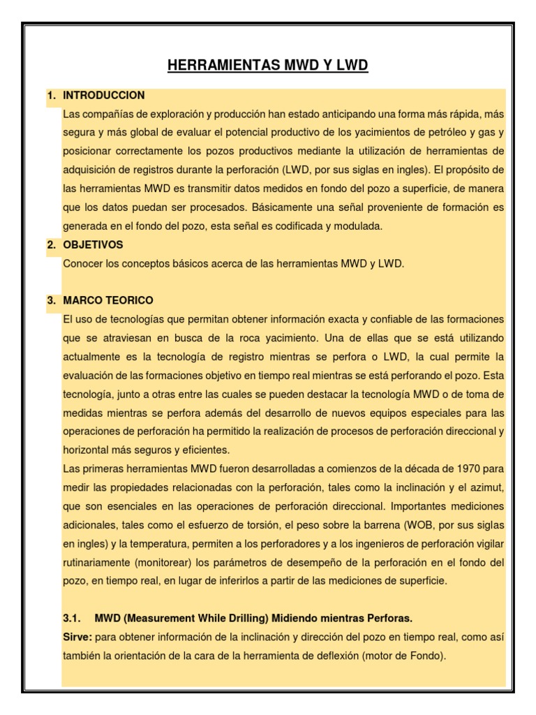 Herramientas MWD y LWD en Perforación | PDF | Herramientas | Sensor