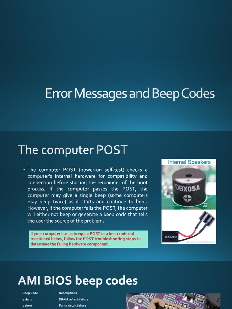 11 Errors and Beeps | PDF | Random Access Memory | Bios