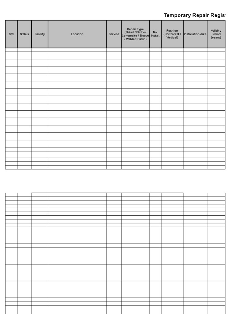 Temporary Repair Register | PDF