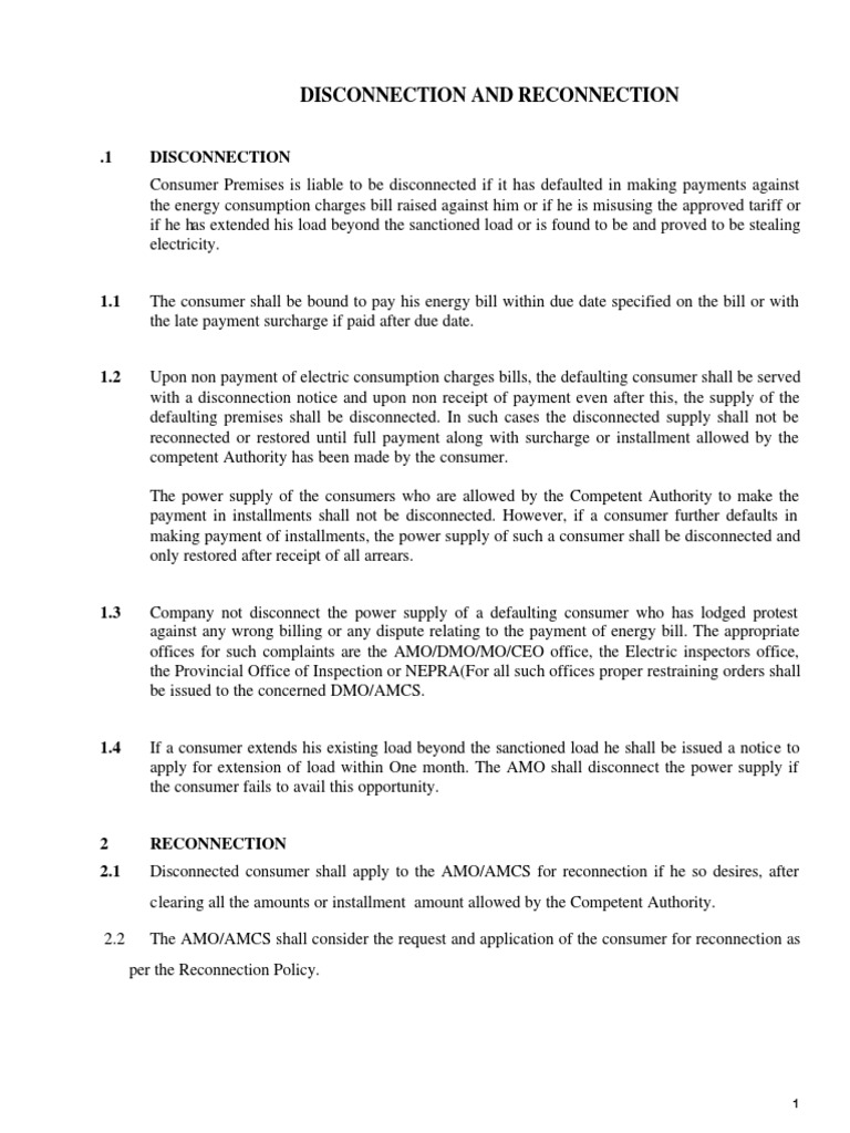 Reconnection Process for Disconnected Electricity | PDF | Subsidy ...