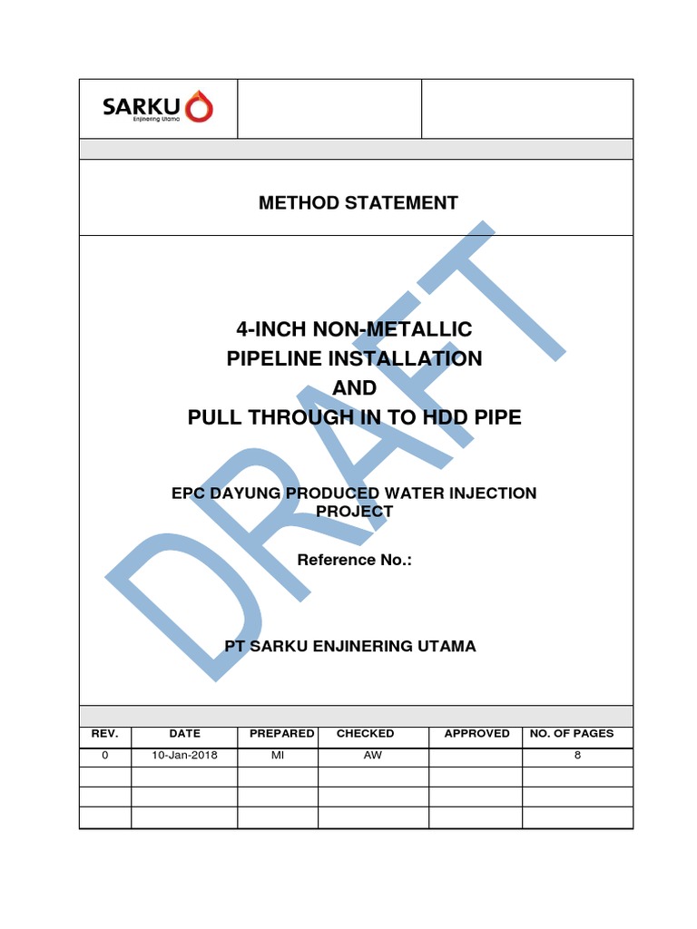 Method Statement - Non-Metallic Pipeline Instalation & Pull Through To ...