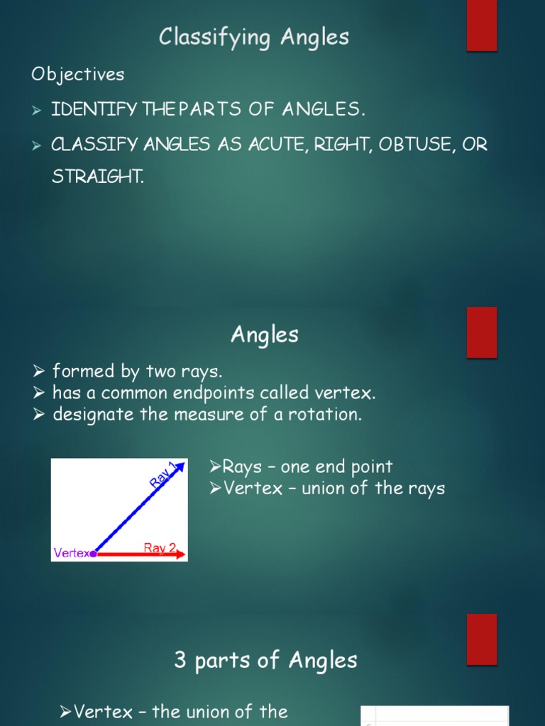 Classifying Angles: Identify The Parts of Angles. Classify Angles As ...