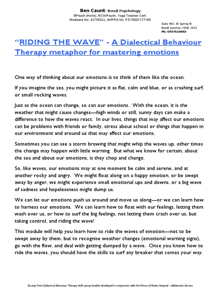 Riding the wave of emotions | Dialectical Behavior Therapy | Emotions