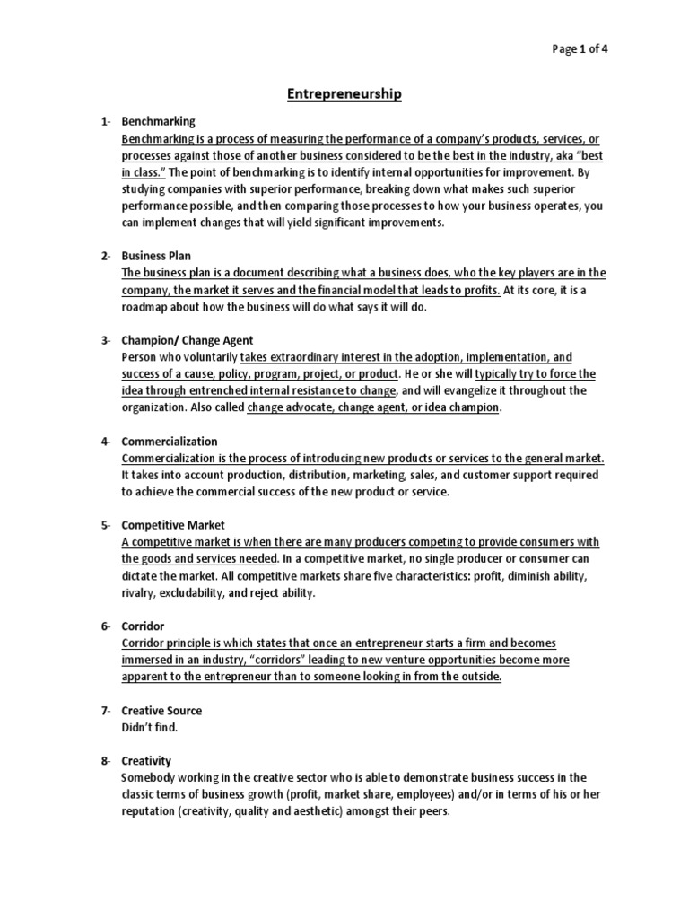 Entrepreneurship: 1-Benchmarking | PDF | Entrepreneurship ...