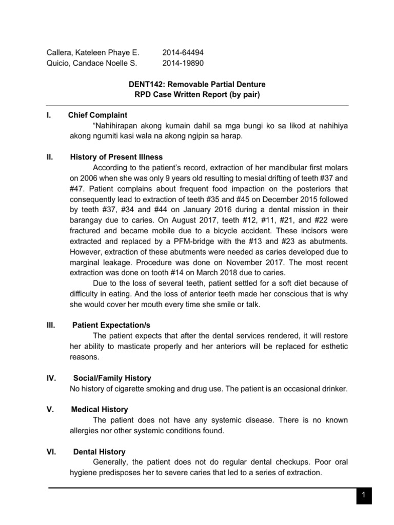 RPD Case Written Report by Pair | PDF | Human Tooth | Dentistry Branches