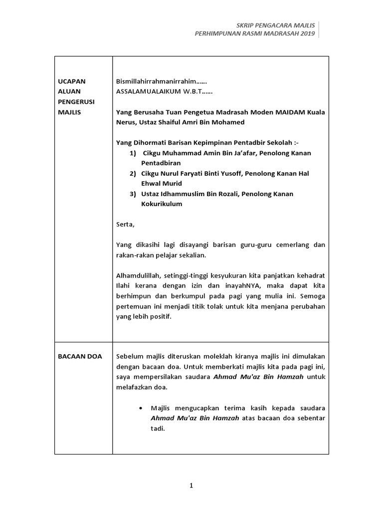 Skrip Emcee Perhimpunan Rasmi 2019 | PDF