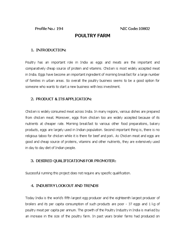 Poultry Farm: Profile No.: 194 NIC Code:10802 | PDF | Poultry Farming ...