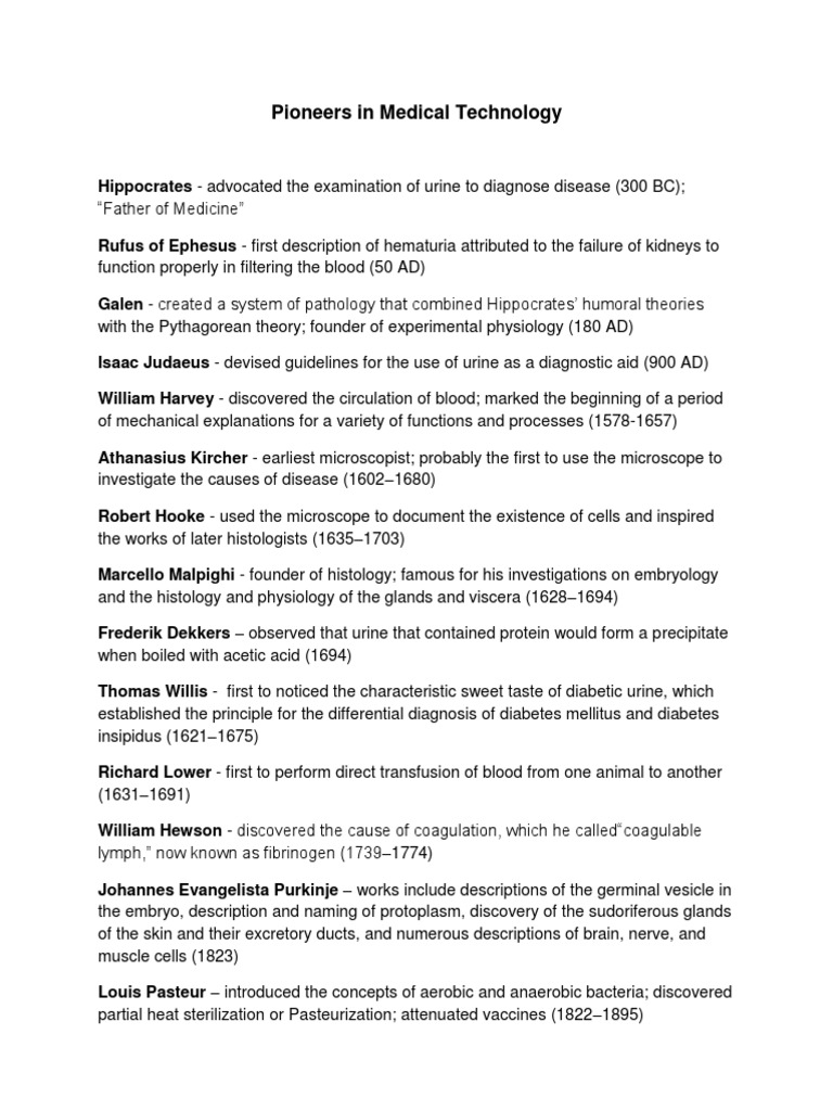 Pioneers in Medical Technology | Download Free PDF | Pathology | Medicine