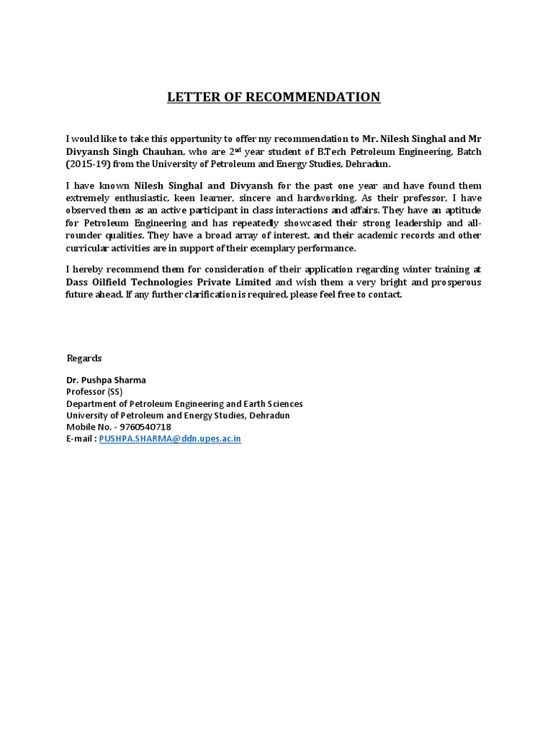 Recommendation for Petroleum Students | PDF