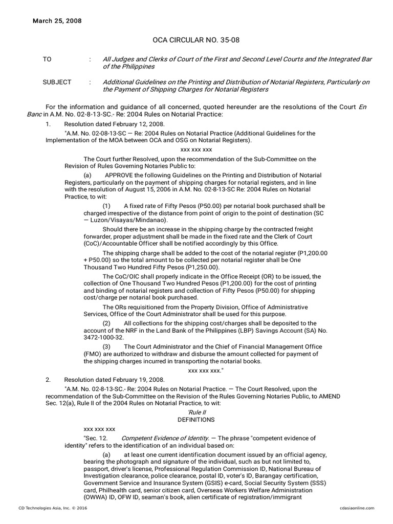 OCA Circular No 35 08 PDF | PDF | Identity Document | Government ...