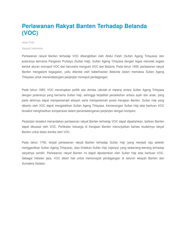 Perlawanan Rakyat Banten Terhadap Belanda | PDF
