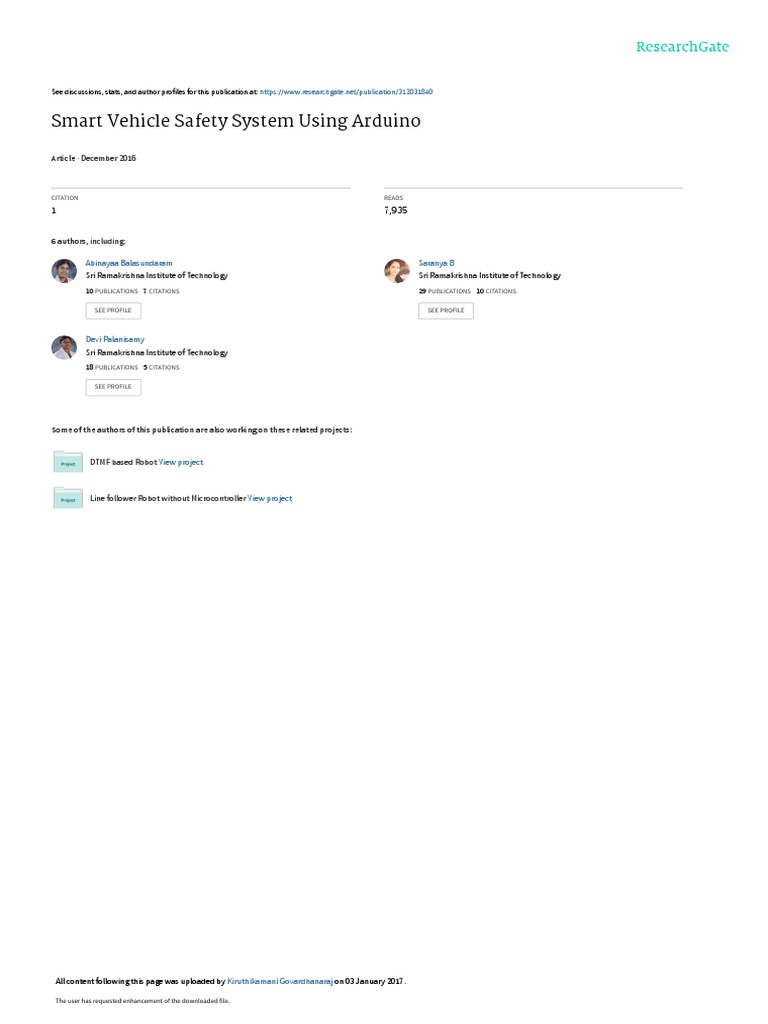 Smart Vehicle Safety System Using Arduino: December 2016 | Download ...