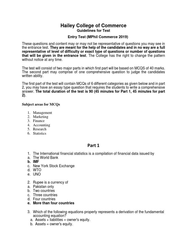 Hailey College of Commerce: Guidelines For Test Entry Test (Mphil ...