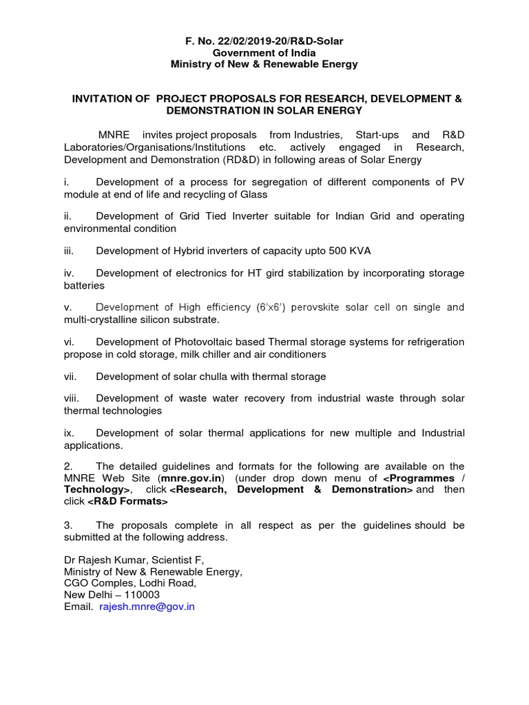 Call For Proposal For Solar Energy | PDF