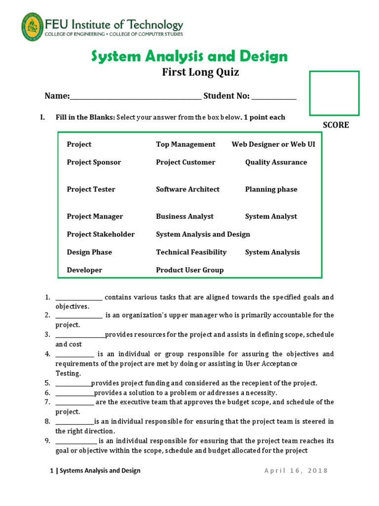 First Long Quiz - SAD | PDF | Agile Software Development | Systems Theory