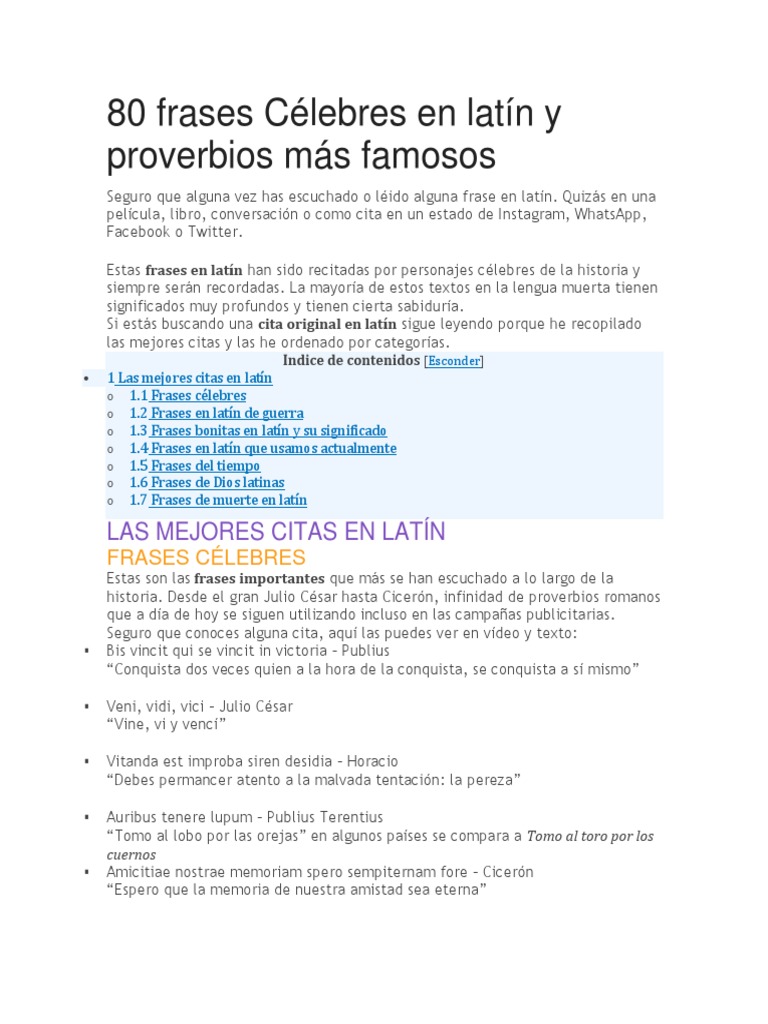 80 Frases Célebres en Latín y Proverbios Más Famosos | PDF | latín | Dios