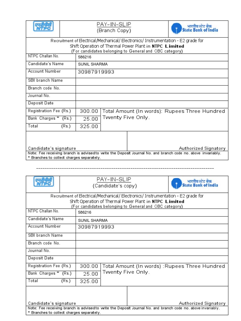 NTPC E2 Grade Recruitment Pay-in-Slip | PDF | Computers | Technology ...