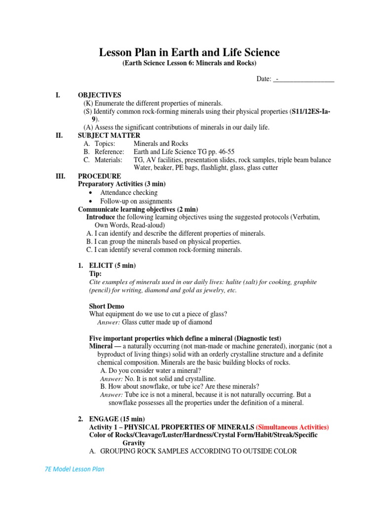 Lesson 6 Minerals and Rocks S11 12ES Ia 9 | PDF | Minerals | Metals