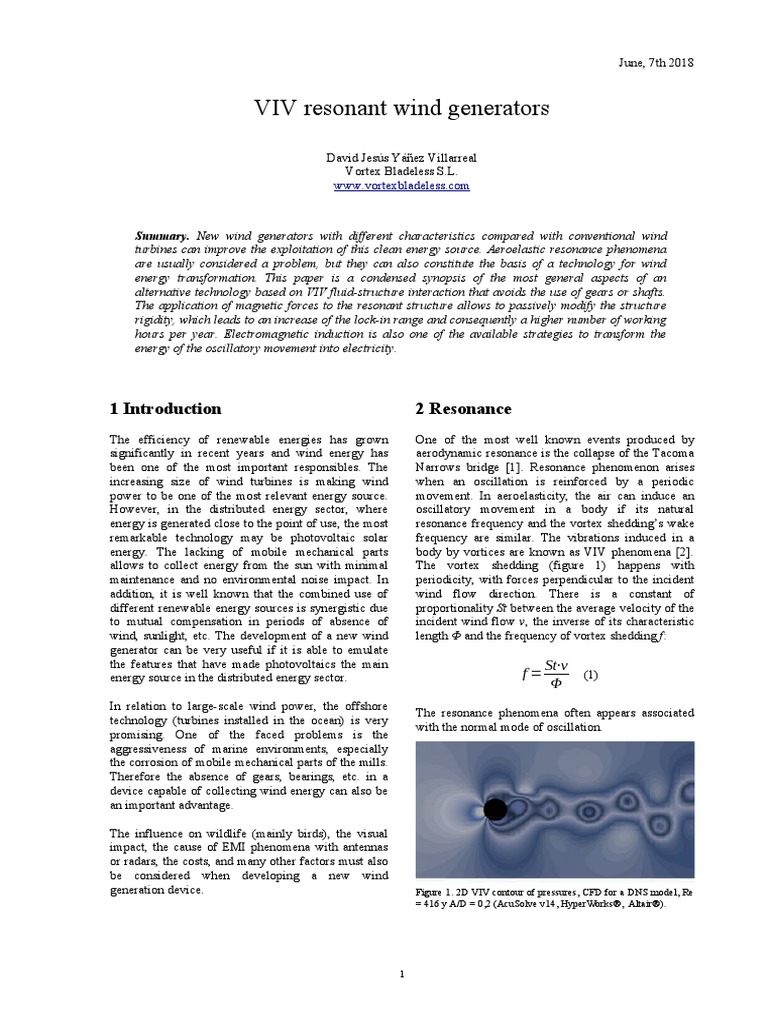 VIV Resonant Wind Generators: 2 Resonance | PDF | Resonance | Wind Power