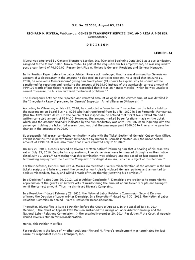 G.R. No. 215568, August 03, 2015 Richard N. Rivera, Petitioner, V ...