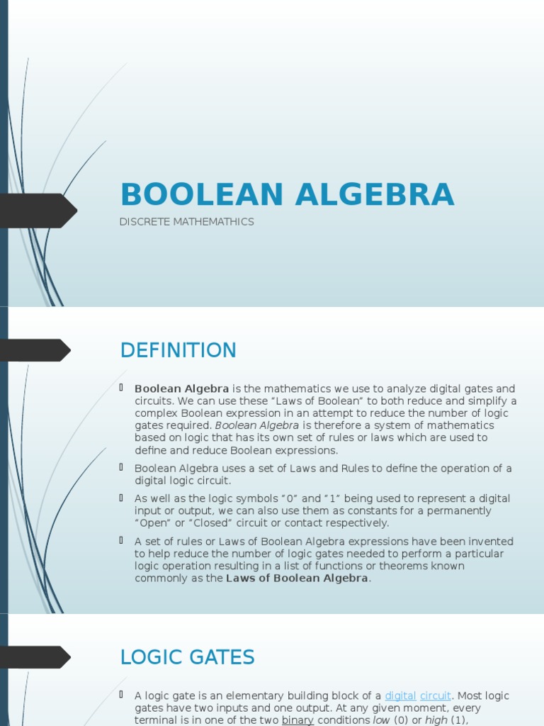Boolean Algebra | PDF | Logic Gate | Boolean Algebra