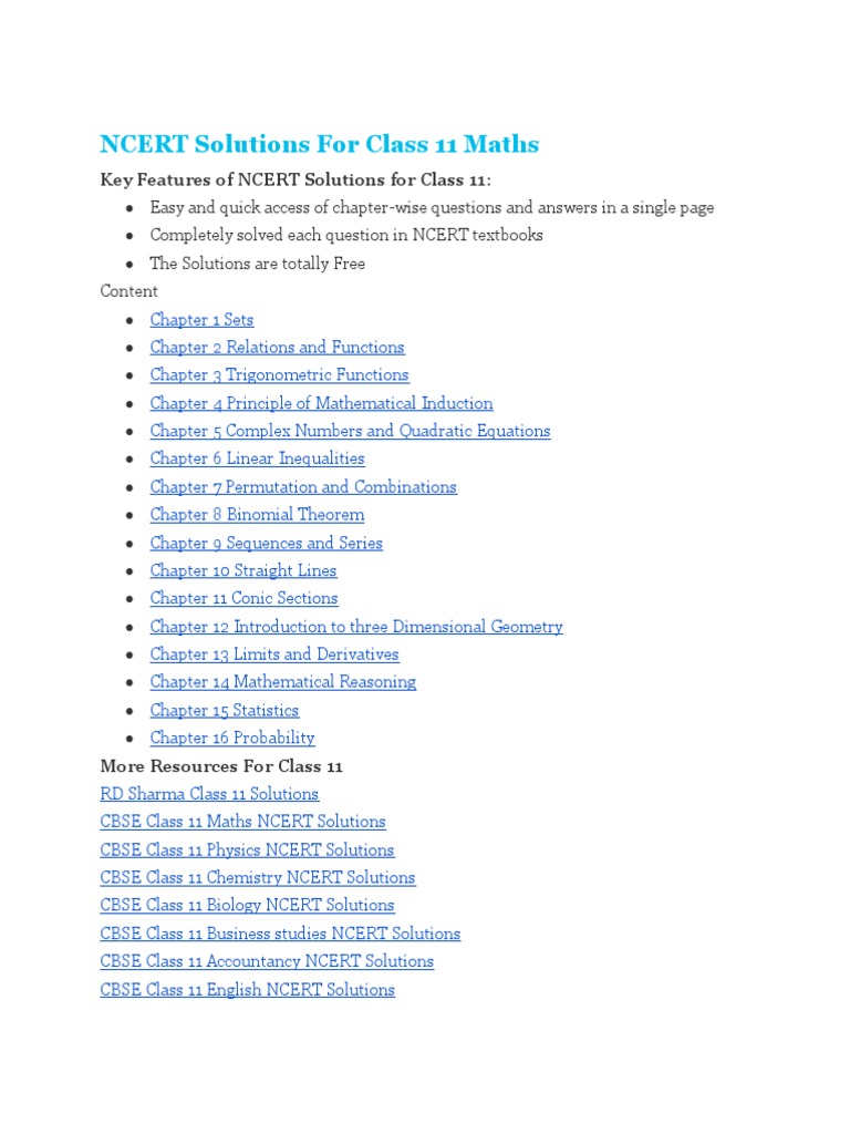 NCERT Class 11 Maths Solutions Guide | PDF | Teaching Methods ...