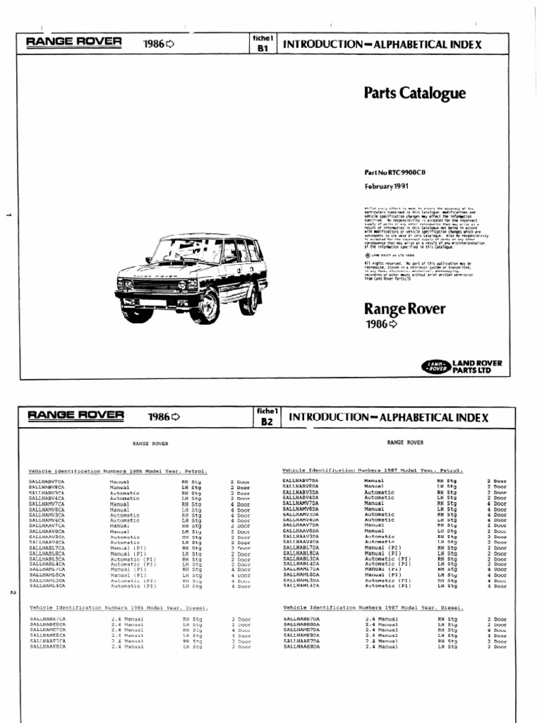 Range Rover Classic Parts Manual 1986 - 1991 | PDF | Carburetor ...