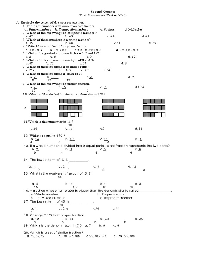 1st Summative Test in Math 2nd QTR | PDF | Fraction (Mathematics ...