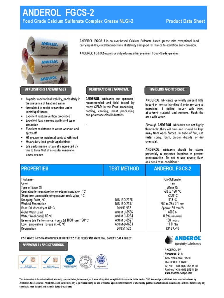 Anderol FGCS-2 | PDF | Lubricant | Chemistry