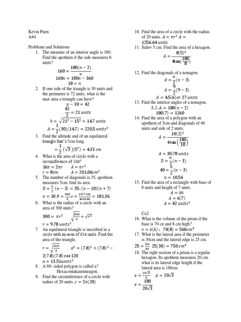Solid Mensuration Project | PDF | Area | Volume
